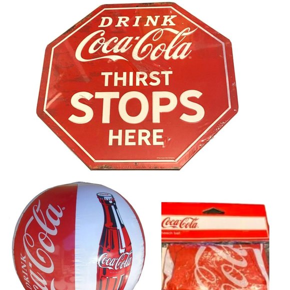 Accents | Sign Drink Coca Cola Embossed Metal 12 In And Beach Ball ...